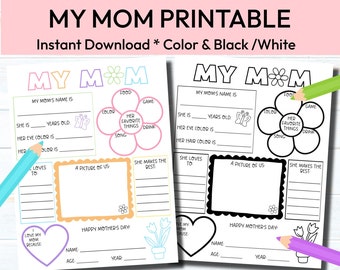 All About My Mom Printable Mother's Day Printable - Etsy