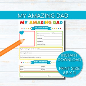 All About My Dad, Father's Day Printable, Father's Day Gift, Instant ...
