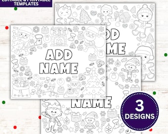 Christmas Coloring Placemats Printable, Santa, Elves, Gingerbread ...
