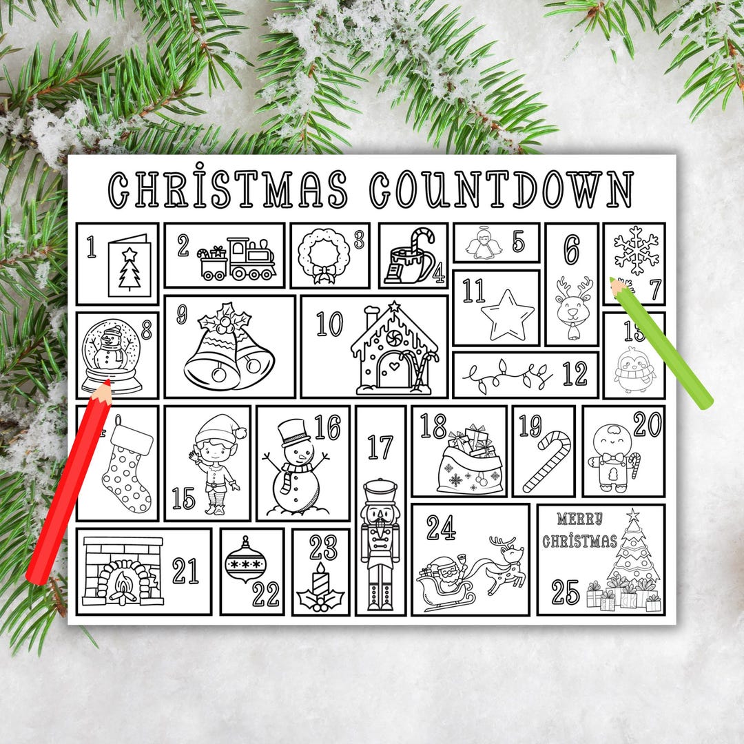 Christmas Countdown Coloring Sheet Advent - Printable Advent Calendar ...