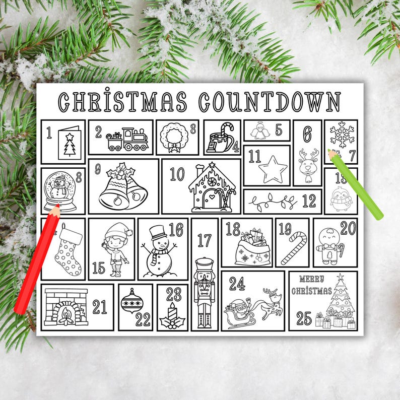 Christmas Countdown Coloring Sheet Advent - Printable Advent Calendar ...