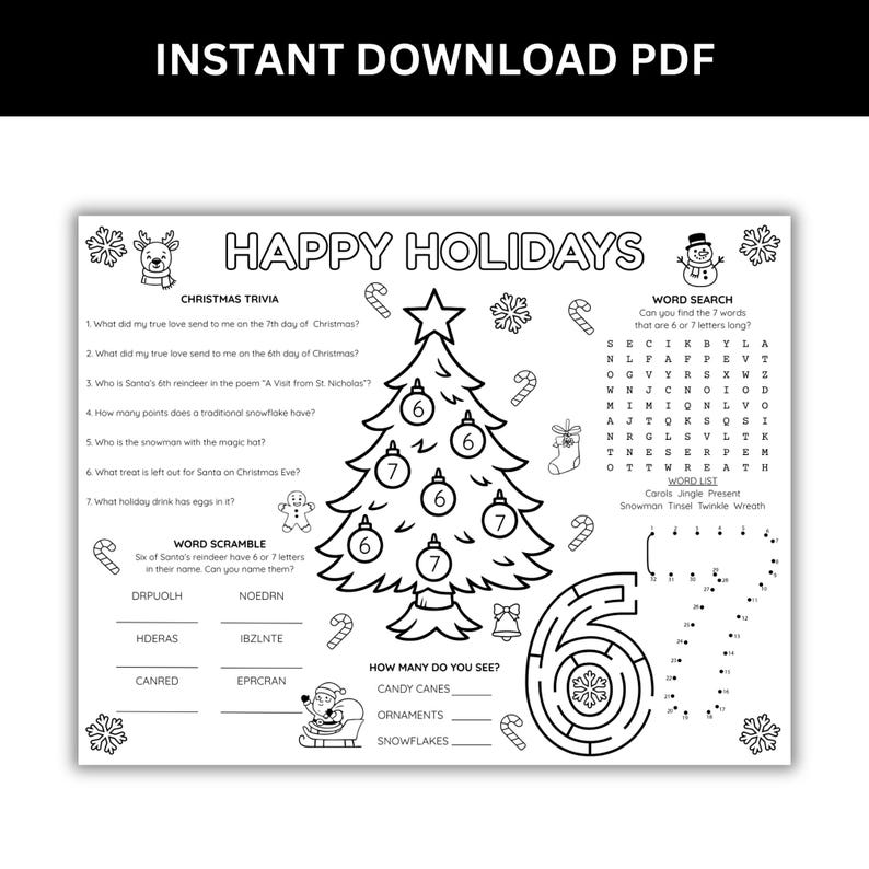 6-7 Christmas Activity Placemat | Holiday Printable Games | Editable ...