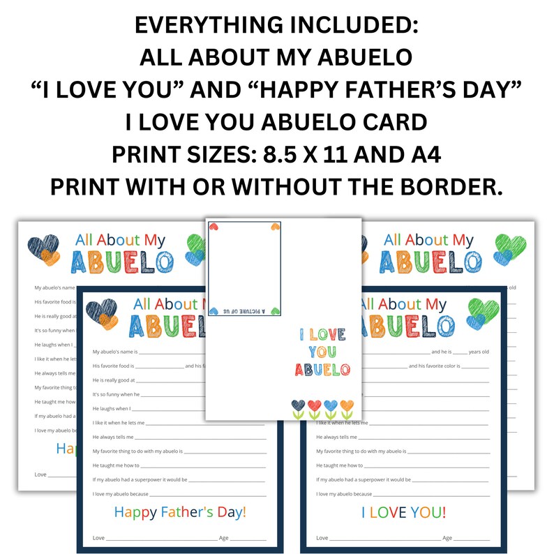 All About My Abuelo Printable Gift: Abuelo Birthday, Father's Day (PDF ...