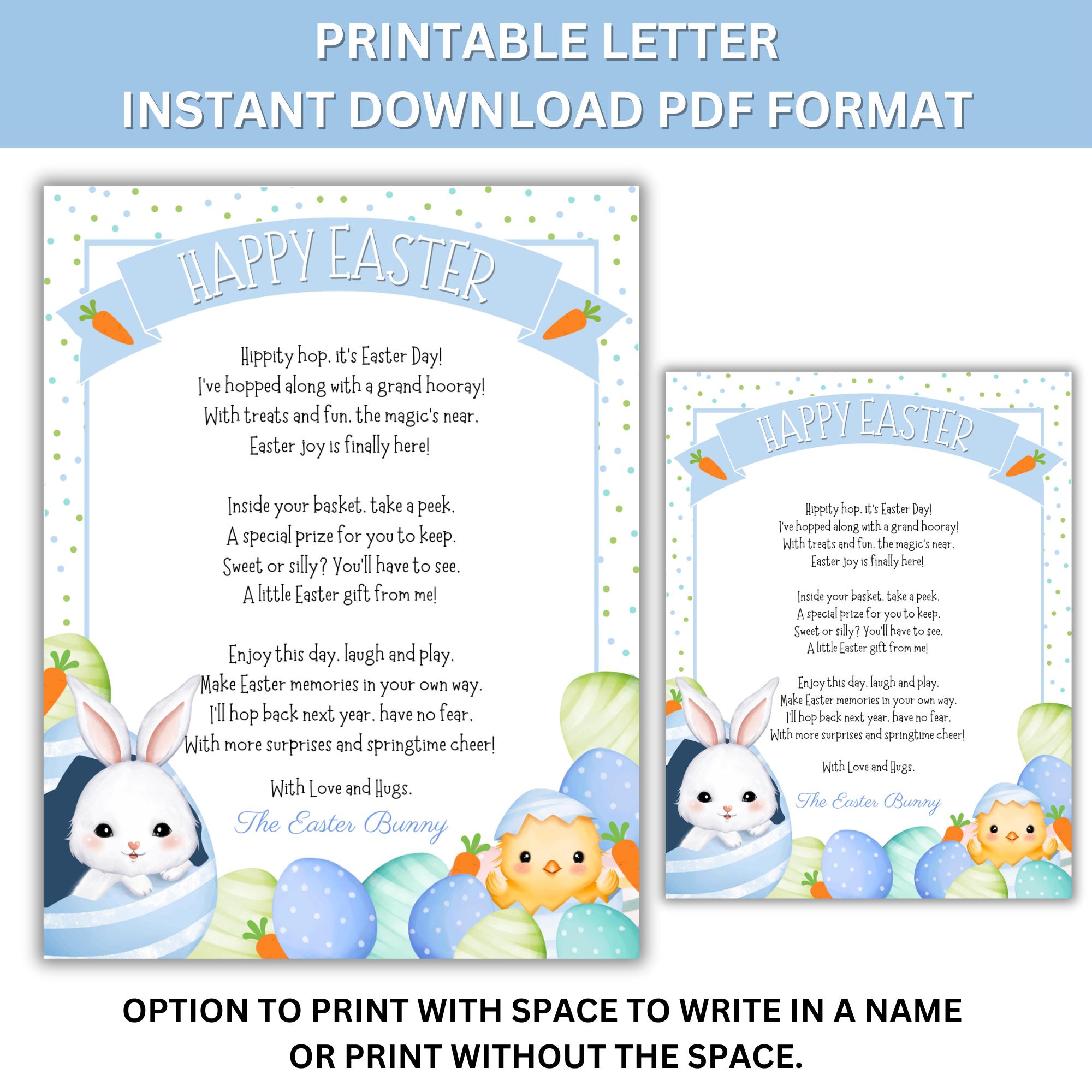 Editable Easter Bunny Letter & Gift Tag - Printable Canva Template (PDF ...