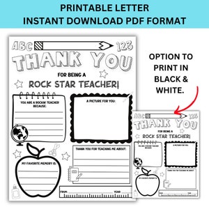 Rock Star Teacher Printable: Thank You Gift (PDF) - Etsy