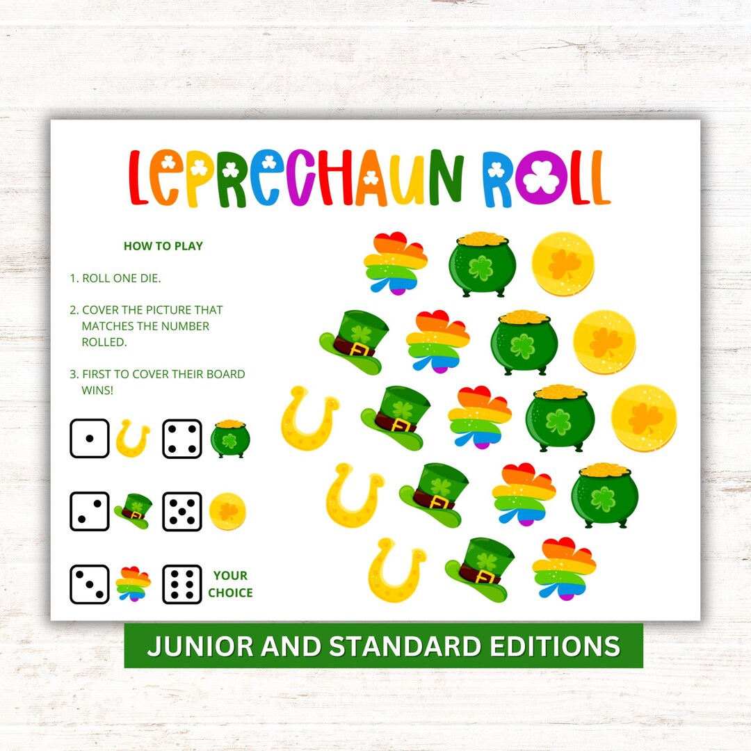 St. Patrick's Day Printable Games, Leprechaun Roll Dice Game, Kids ...