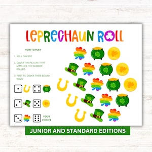 St. Patrick's Day Printable Games, Leprechaun Roll Dice Game, Kids ...