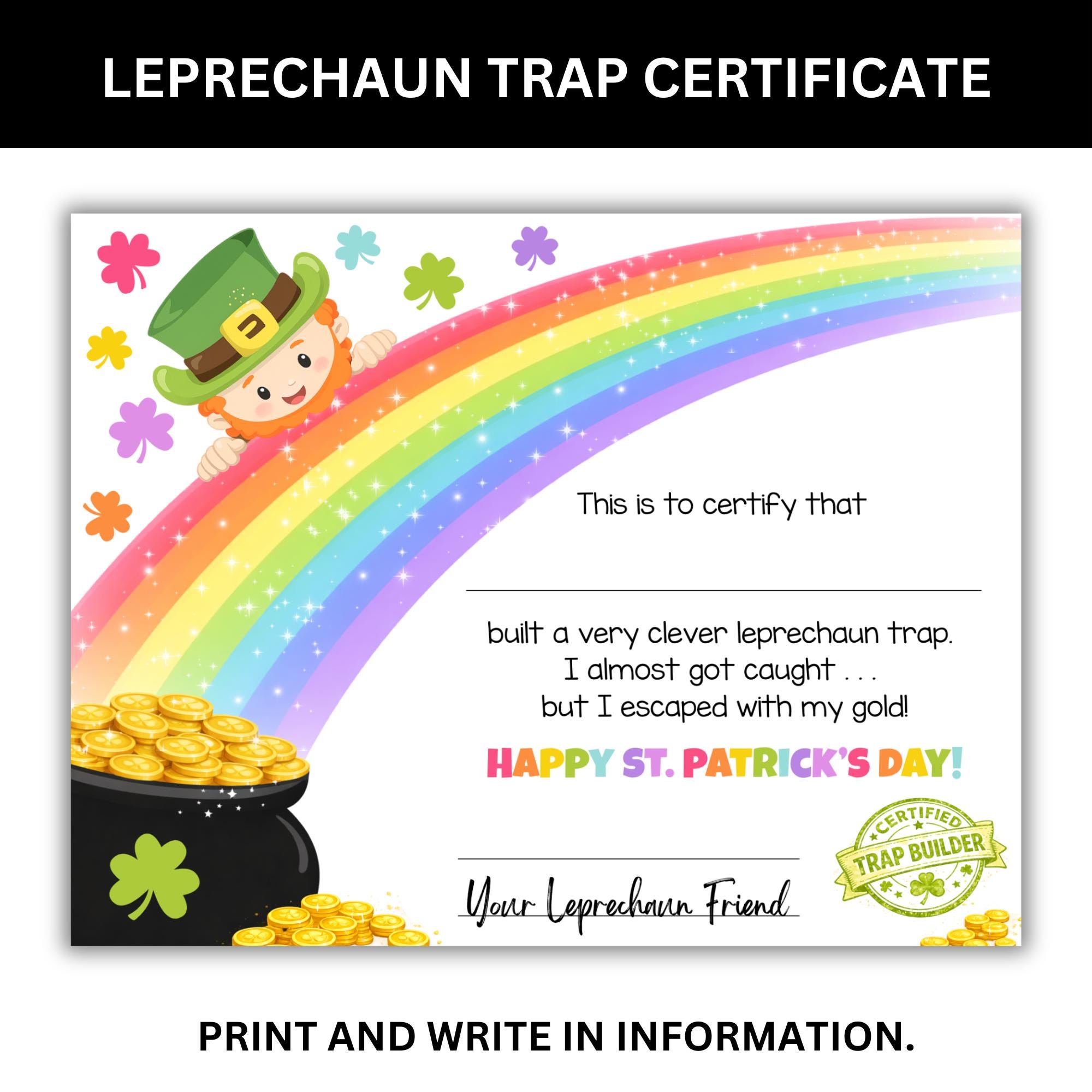 St. Patrick’s Day Leprechaun Letter & Certificate, Editable Printable ...