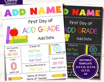 First Day of School Sign Printable Last Dayl Editable - Etsy