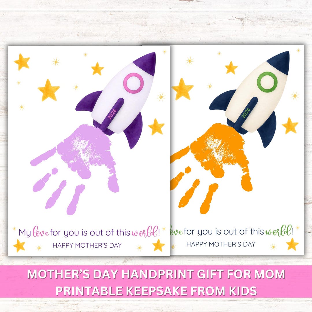 Mother’s Day Rocket Handprint Craft, Printable Kids Keepsake, DIY Mom ...