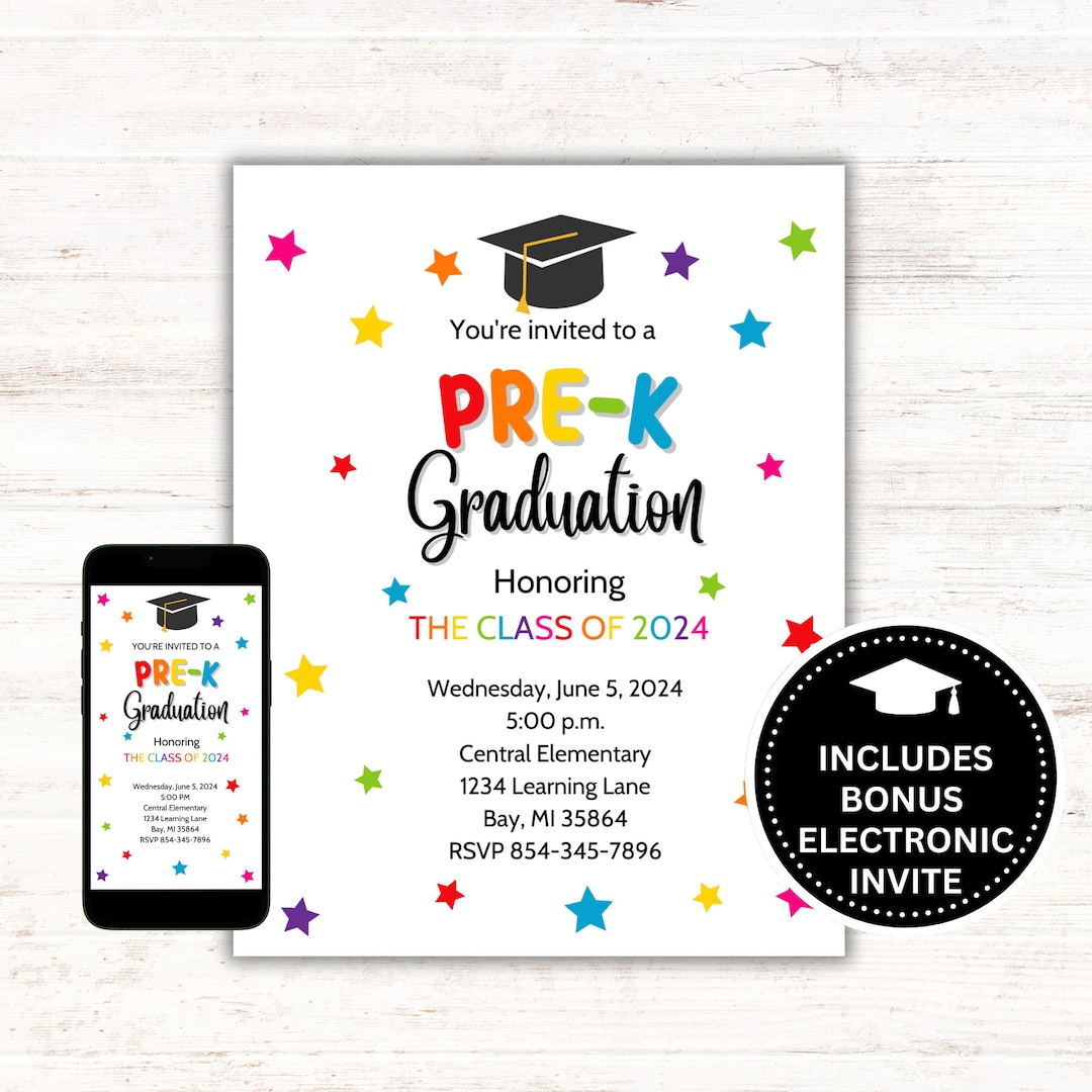Pre-k Graduation Invitation Canva Editable Electronic Invitation ...