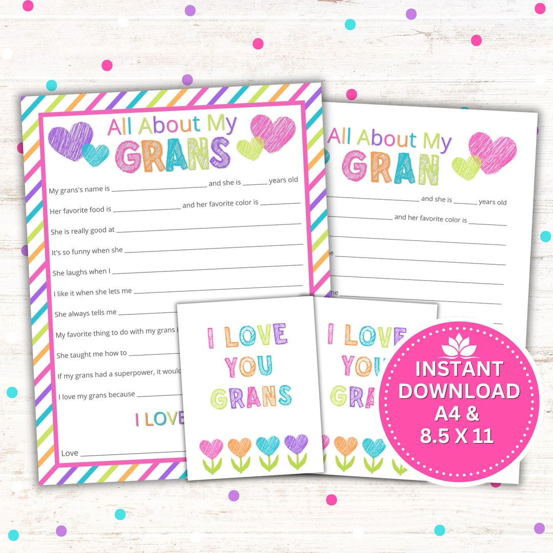 Gran Gift - All About My Gran Printable - Mother’s Day, Birthday ...