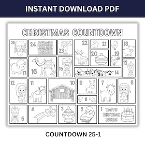 Nativity Christmas Countdown Coloring Advent Calendar | Printable PDF ...