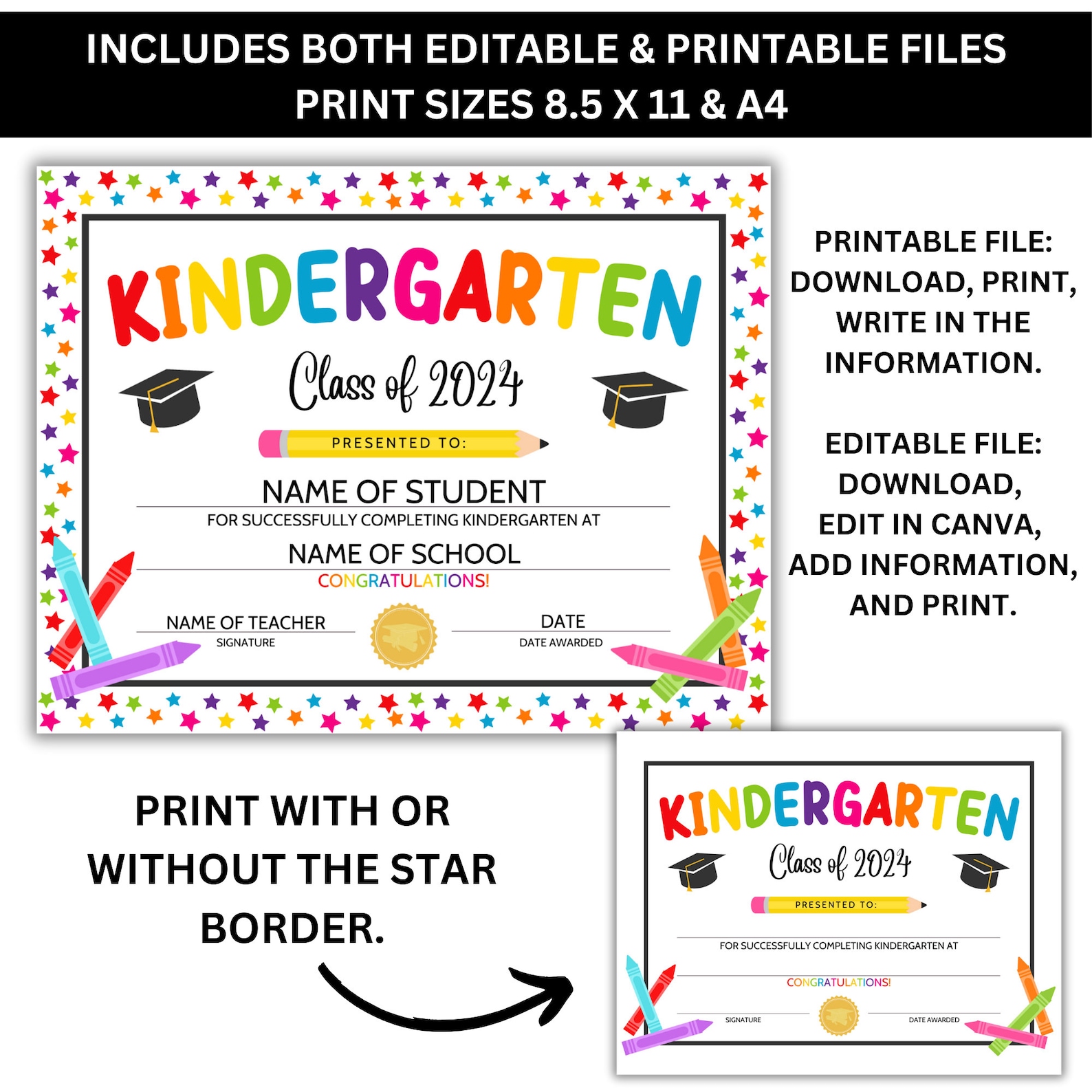 Editable Kindergarten Graduation Certificate, Kindergarten Graduation ...