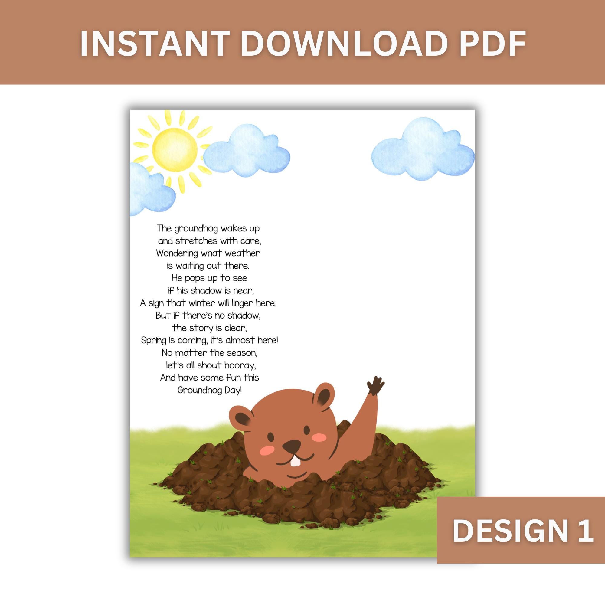 Groundhog Day Handprint Craft: Poem Printable (instant Download) - Etsy
