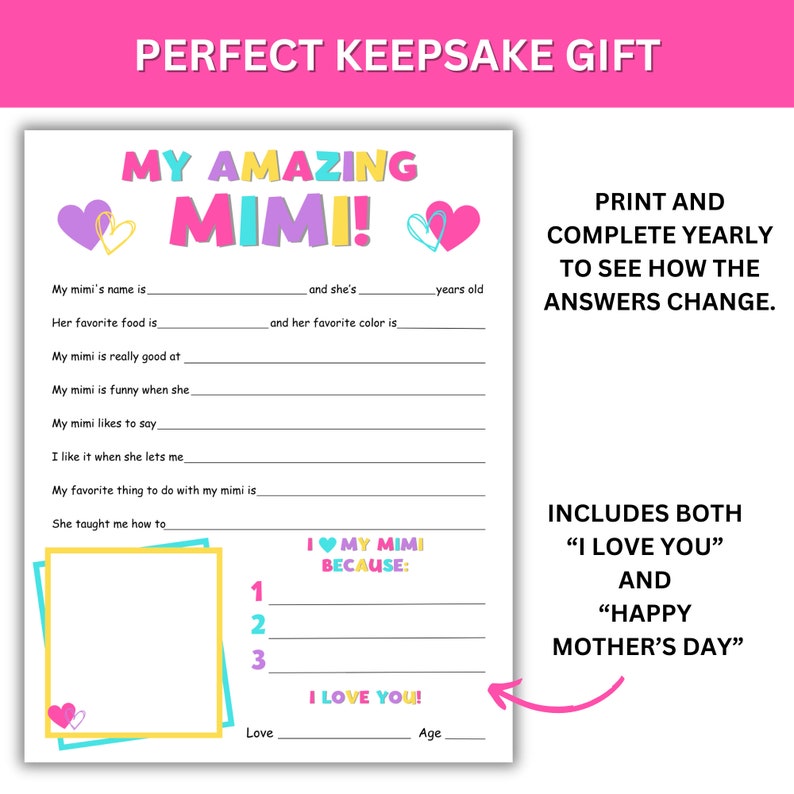 Personalized My Mimi Printable, Mother's Day Keepsake (PDF Download) - Etsy