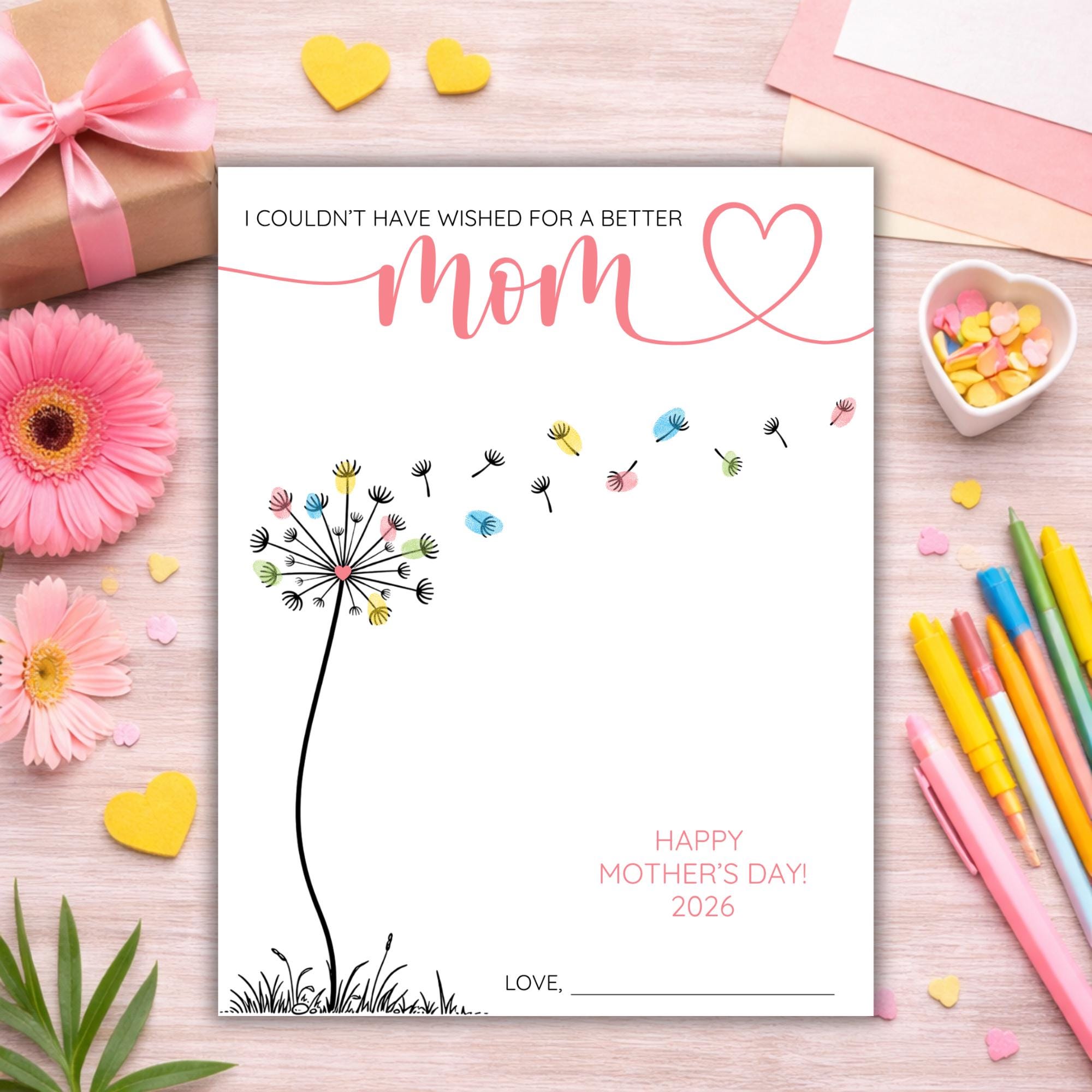 Mother’s Day Handprint Craft Printable, Fingerprint Art Gift for Mom ...
