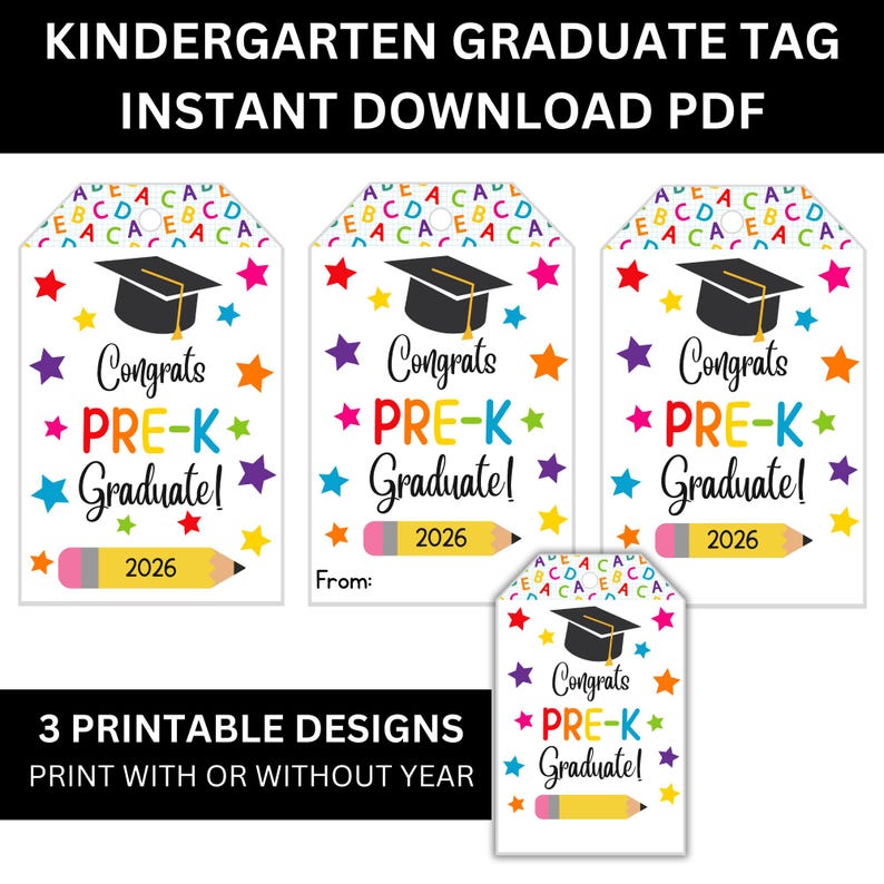 Pre K Graduation Gift Tags | Editable Class of 2026 Printable (instant ...