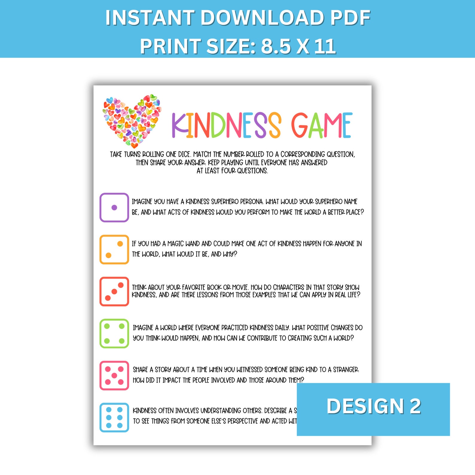 Kindness Game Printable | Fun Dice Game for Kids & Adults | Instant ...