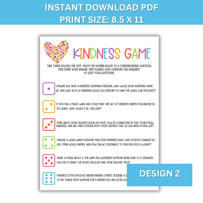 Kindness Game Printable | Fun Dice Game for Kids & Adults | Instant ...
