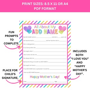 Personalized Mother's Day Questionnaire: Printable Gift for Mom (PDF ...