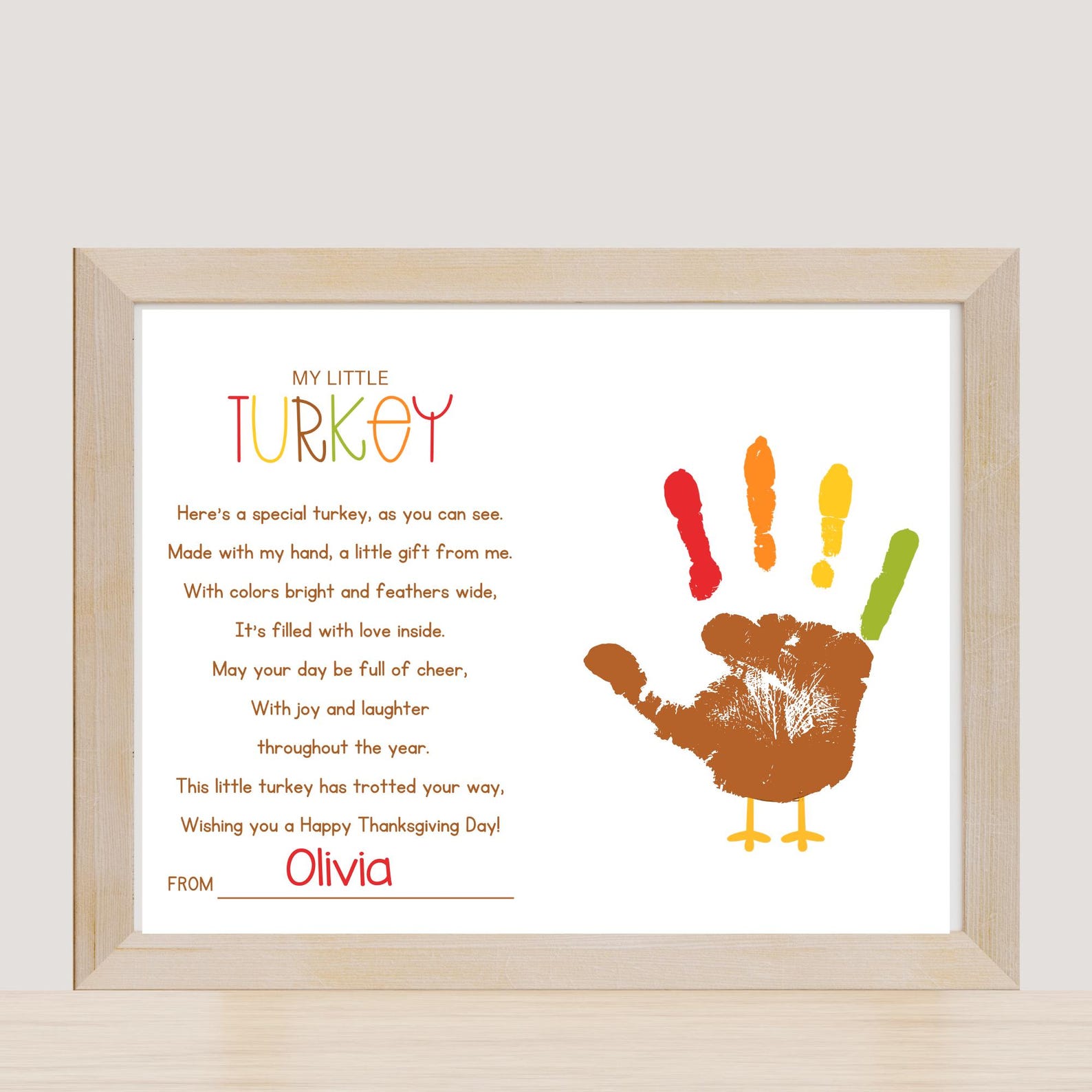 Turkey Poem Handprint Art: Thanksgiving Keepsake Craft (instant ...