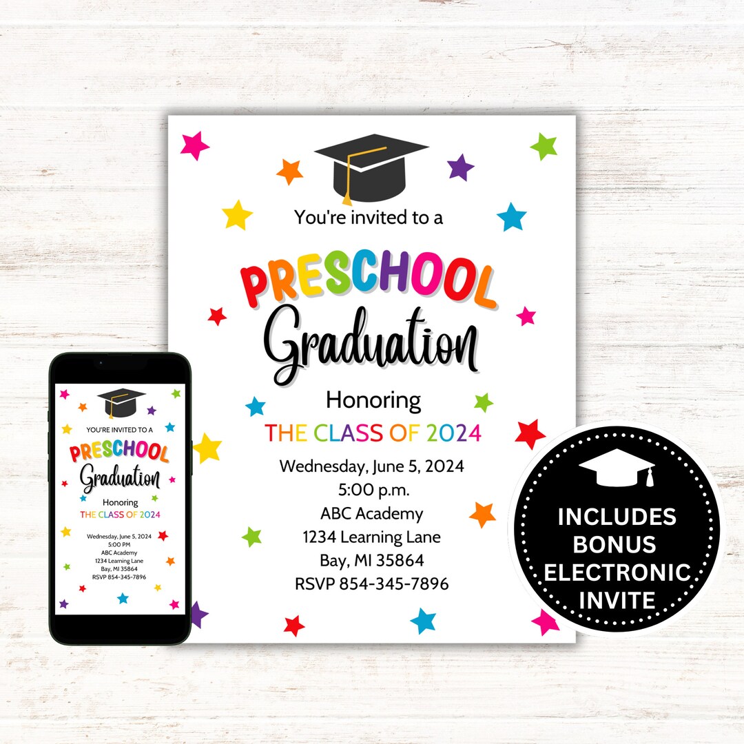 Invitación de graduación preescolar Canva editable Invitación ...