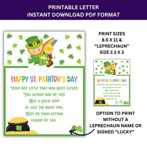 Leprechaun Letter Kids Lucky Leprechaun Note Shamrock Irish Trap ...