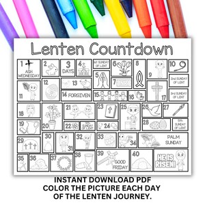 Lenten Coloring Countdown | 40-day Lent Printable | Christian Lent ...
