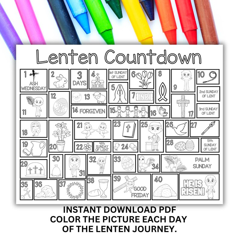 Lenten Coloring Countdown | 40-day Lent Printable | Christian Lent ...