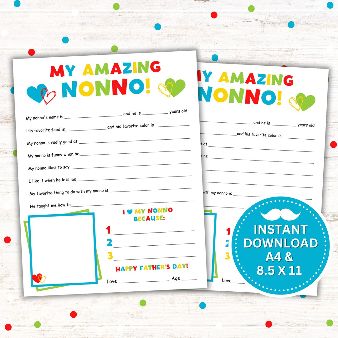 My Amazing Nonno Printable - Father's Day Gift - Birthday Gift - Grandparents Day - Instant ...