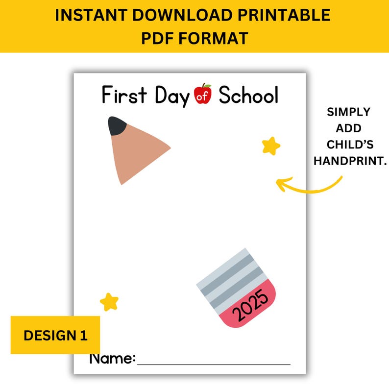 First Day of School Handprint Art: Pencil Keepsake (PDF Download) - Etsy