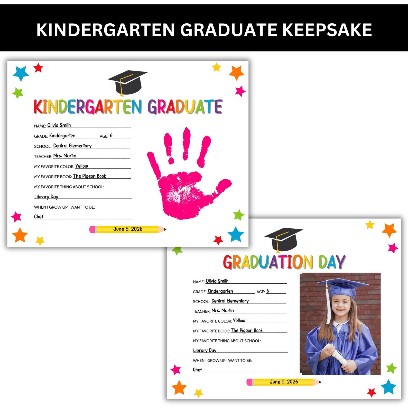 Kindergarten Graduation Bundle Editable Canva Template, Diploma ...