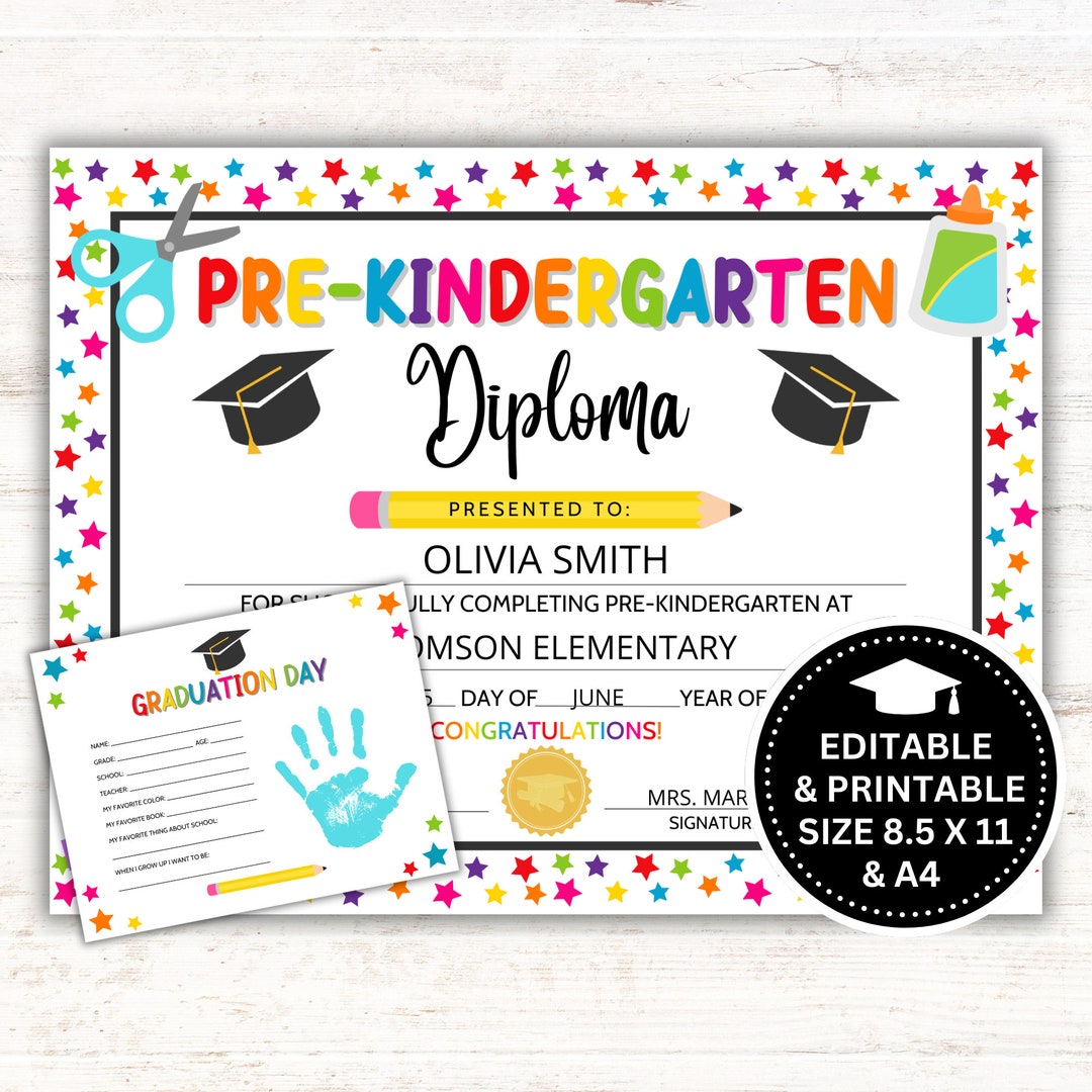 Editable Pre-kindergarten Graduation Diploma and Certificate - Etsy