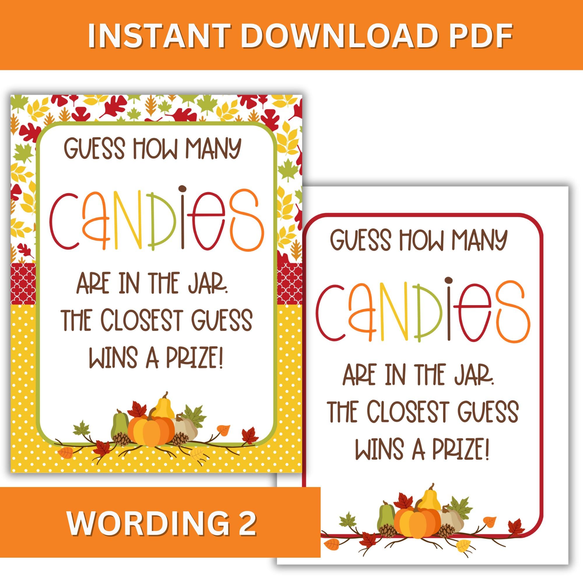 Fall Candy Guessing Game Printable, Instant Download, Harvest ...