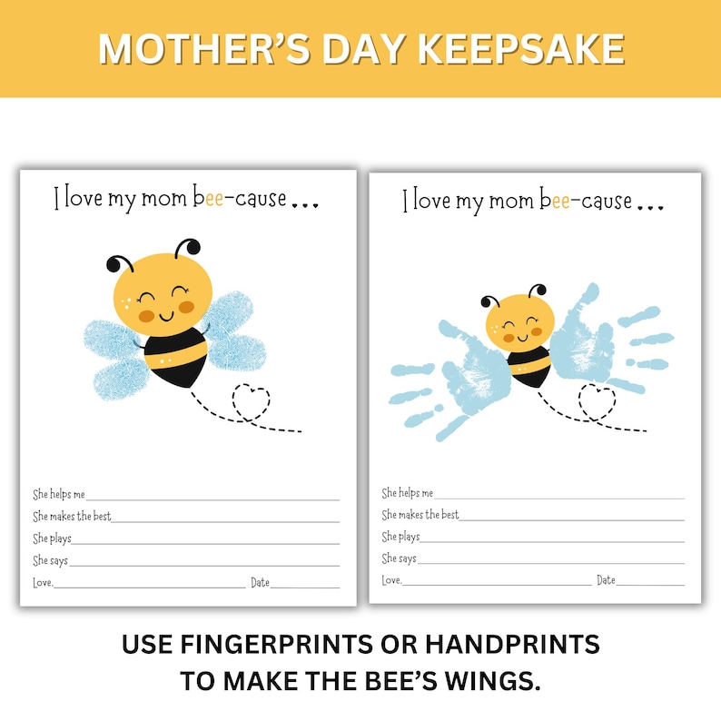 Mother's Day Handprint Craft: I Love Mom Bee Keepsake (instant Download ...