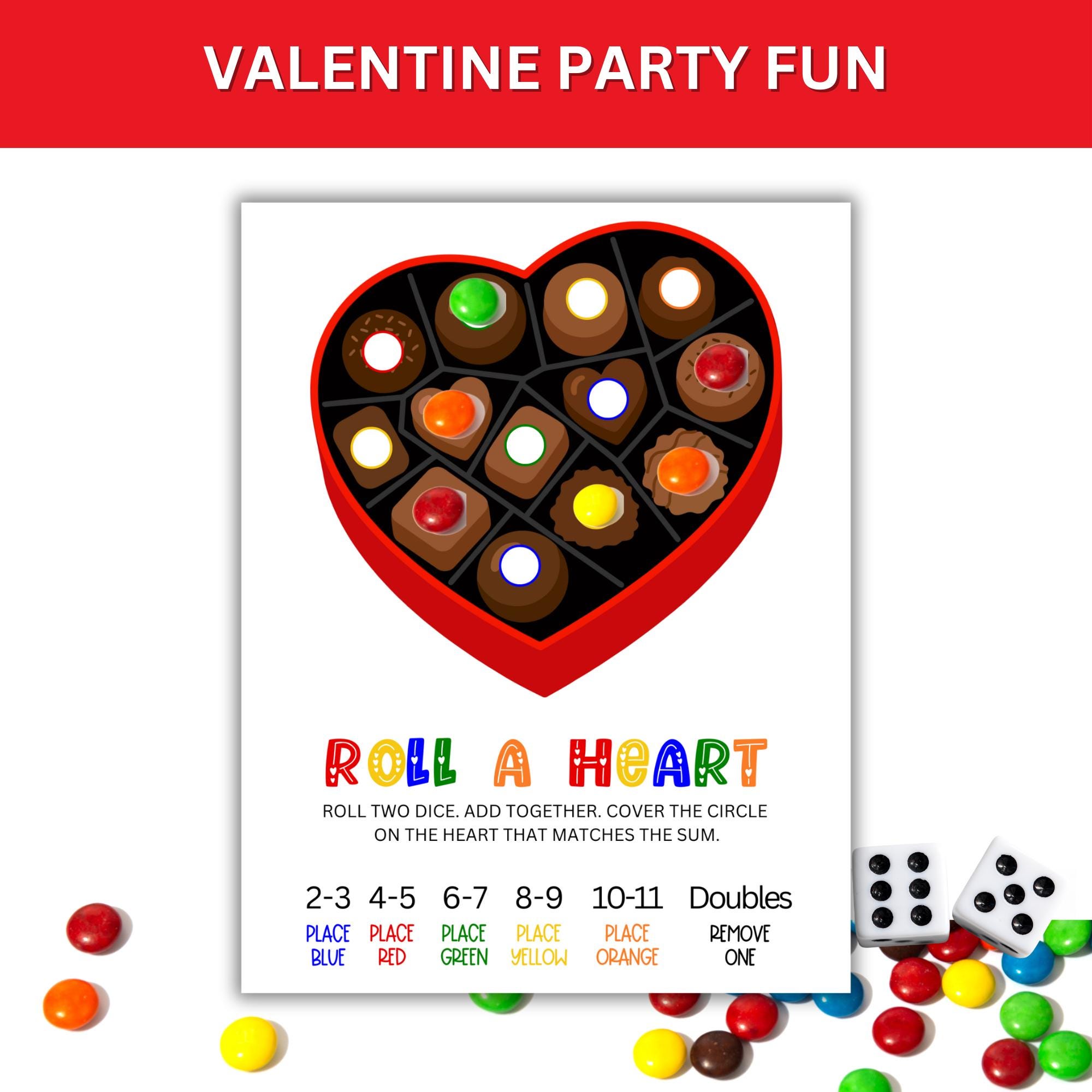 Roll a Heart Valentine Game | Printable Activity for Kids | Classroom ...