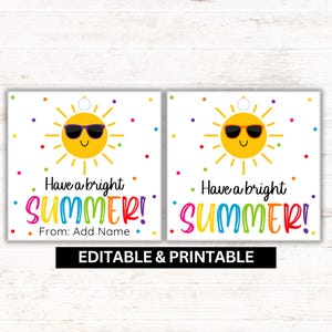 Printable Summer Gift Tags | End of Year Student Tags | Bright Summer ...