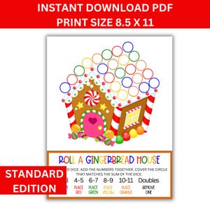 Roll a Gingerbread House Printable, Christmas Party Game, Holiday ...