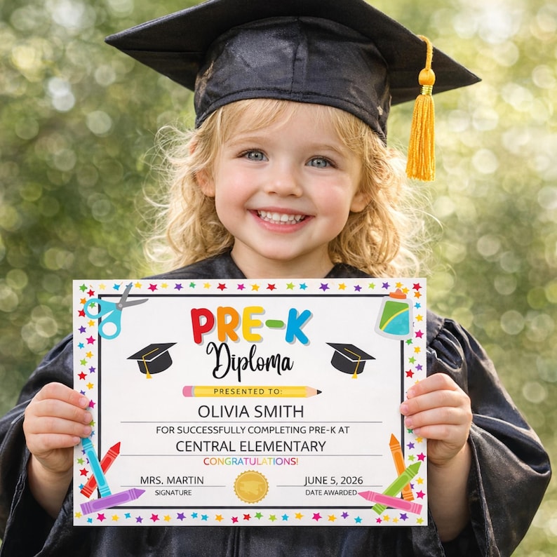 Editable Pre-k Graduation Diploma | Pre K Graduation Certificate ...