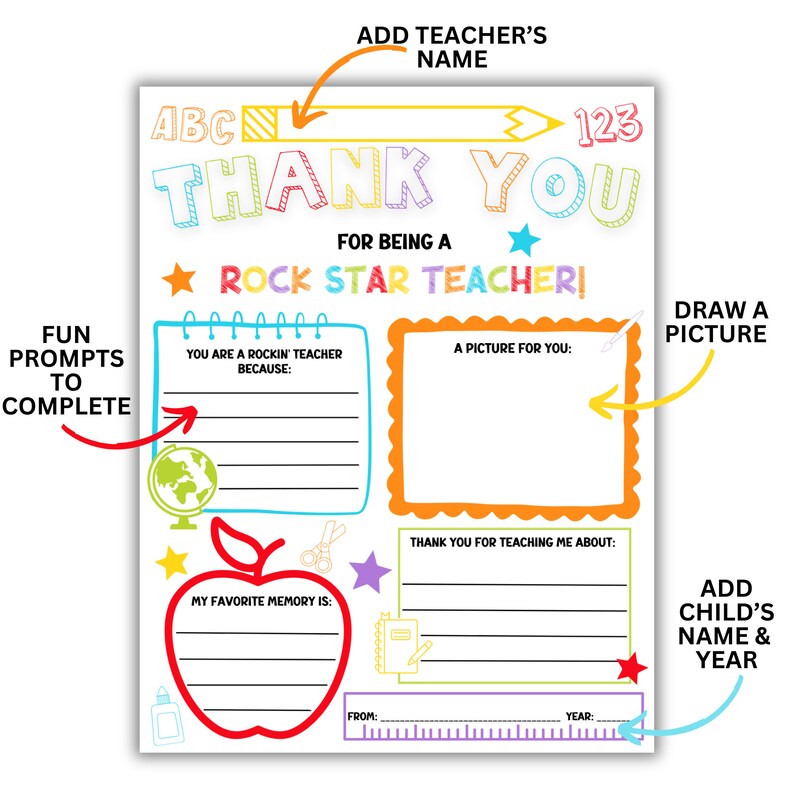 Rock Star Teacher Printable: Thank You Gift (PDF) - Etsy