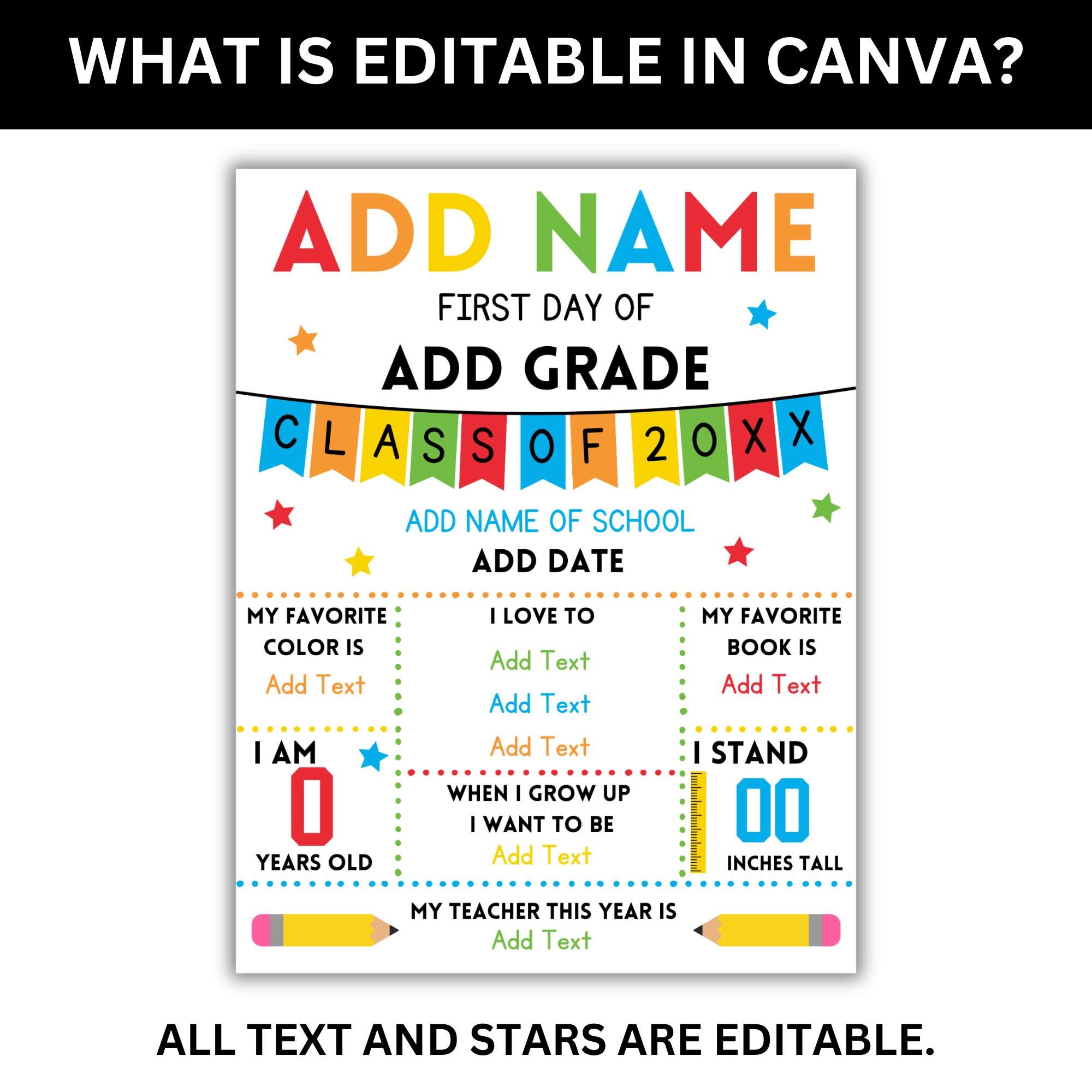 Editable School Sign Template: First & Last Day Photo Prop (canva ...