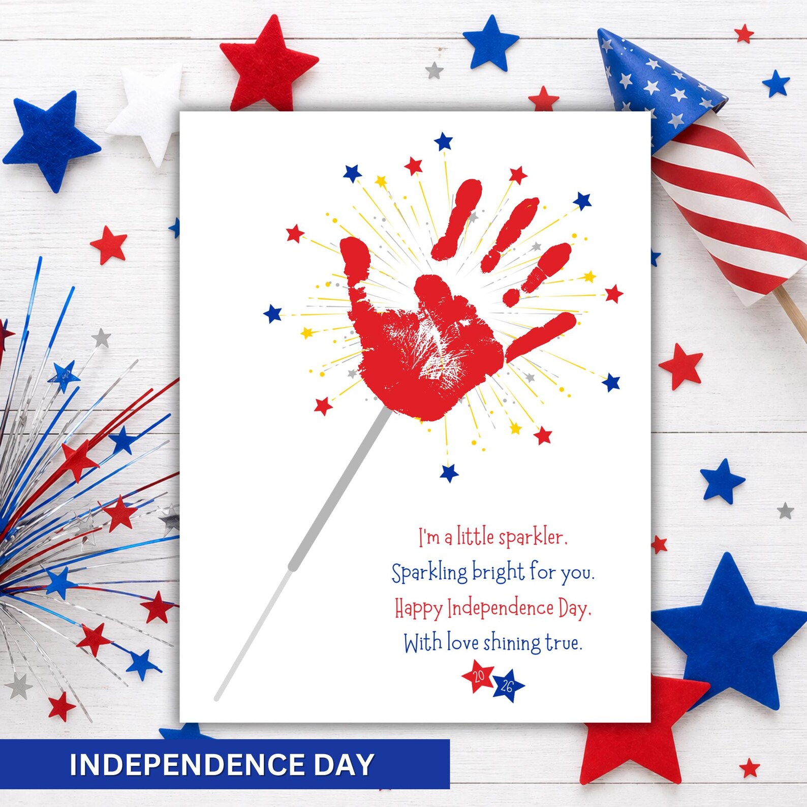 4th of July Sparkler Handprint Printable, Patriotic Kids Keepsake Poem ...
