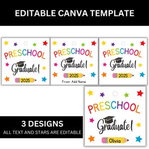 Preschool Graduation Gift Tags | Editable Class of 2025 (digital ...