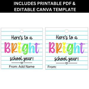Back to School Gift Tag: Editable Teacher Appreciation Tag (PDF & Canva ...