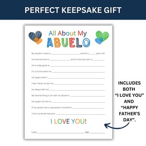 All About My Abuelo Printable Gift: Abuelo Birthday, Father's Day (PDF ...