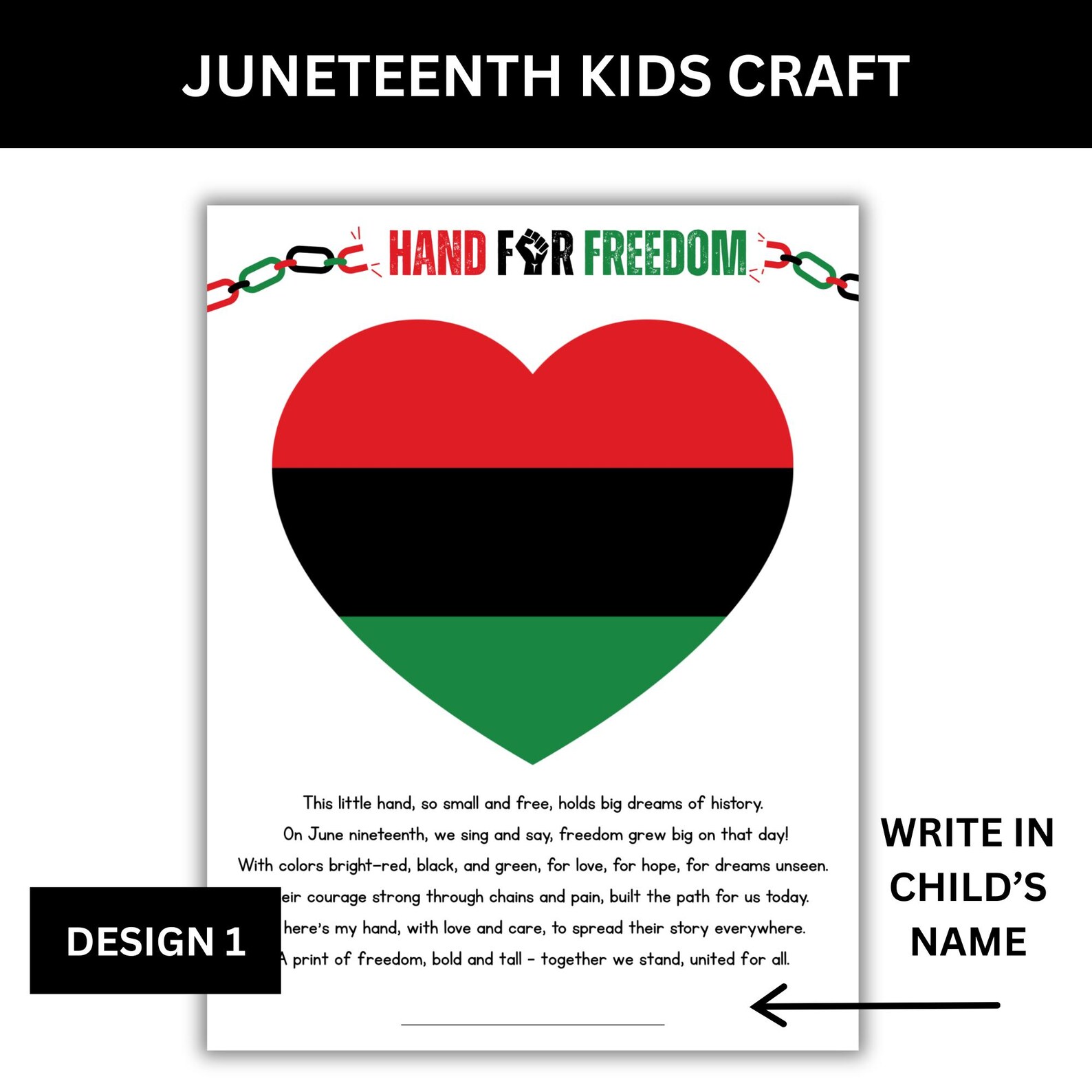 Juneteenth Handprint Art: Freedom Poem Kids Craft Keepsake (PDF ...
