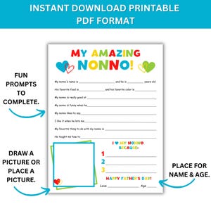 My Amazing Nonno Printable - Father's Day Gift - Birthday Gift - Grandparents Day - Instant ...