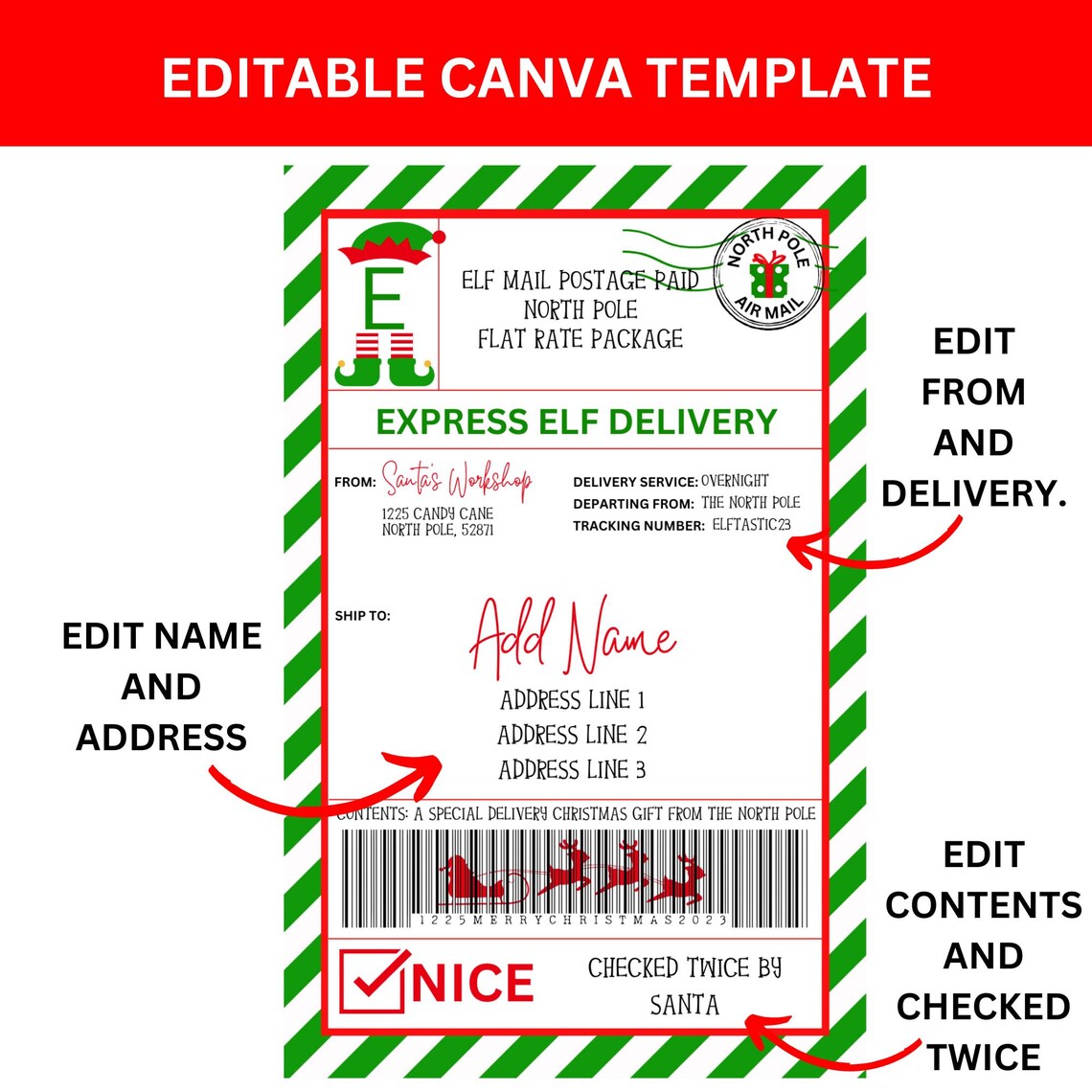 Elf Mail Printable Christmas Label, Santa Shipping Label, North Pole ...