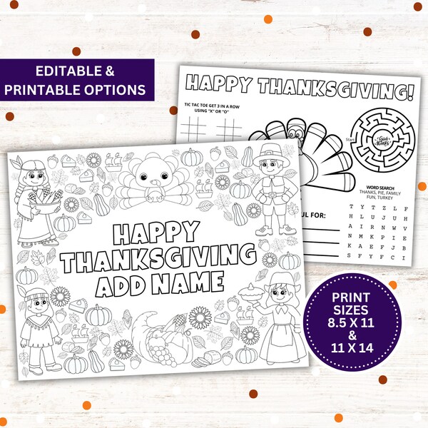 Paper Thanksgiving Placemats - Etsy